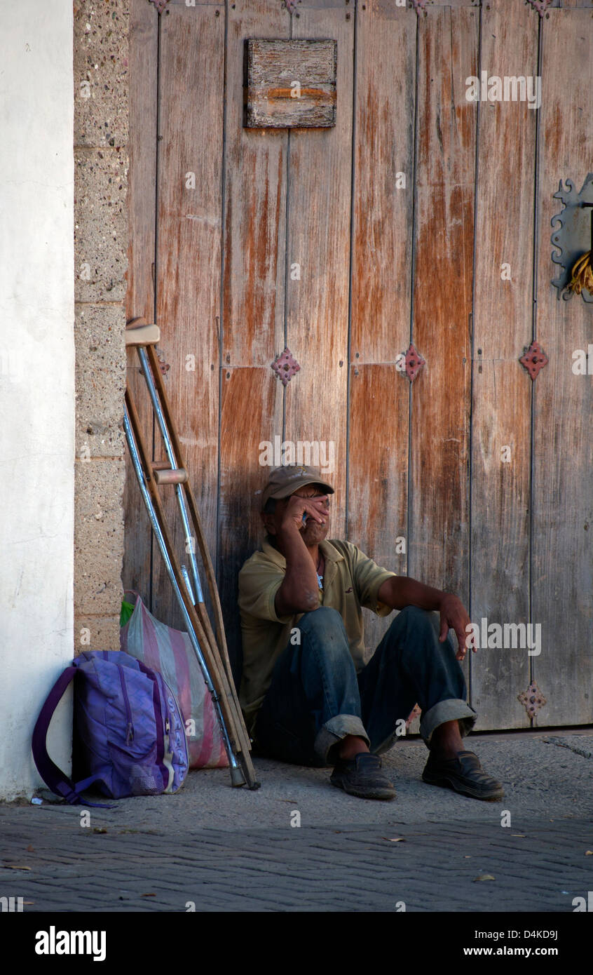 Man alone and homeless on the street in Comayagua, Honduras, with ...