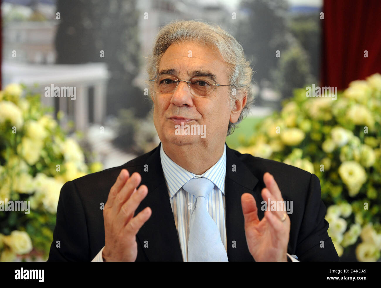 Spanish tenor Placido Domingo gestures during a press conference at a ...
