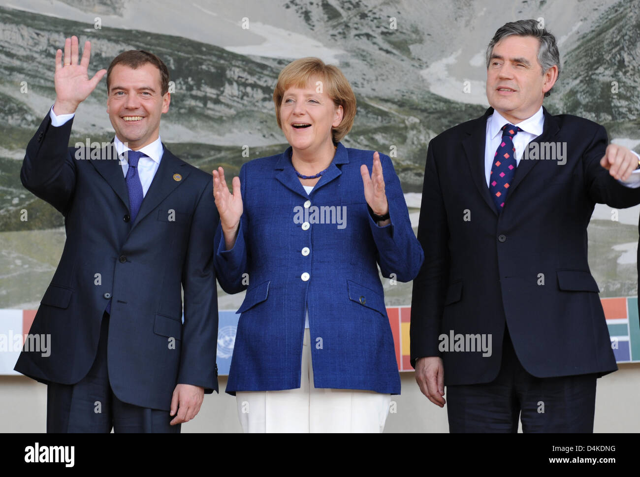 Russian President Dmitry Medvedev (L), German Chancellor Angela Merkel ...