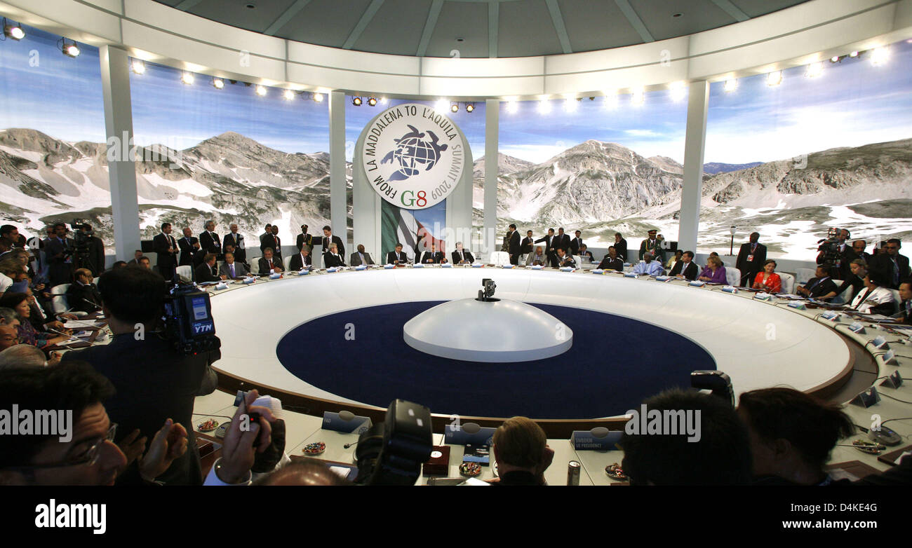 The picture shows a view of the round table session at the G8 summit in ...