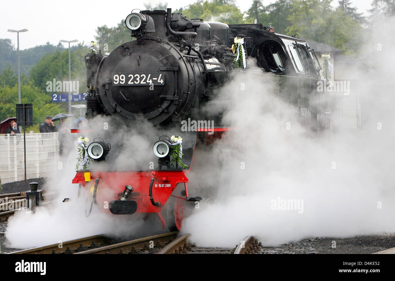 The new steam engine of the narrow-gauge railway ?Molli? starts for its ...