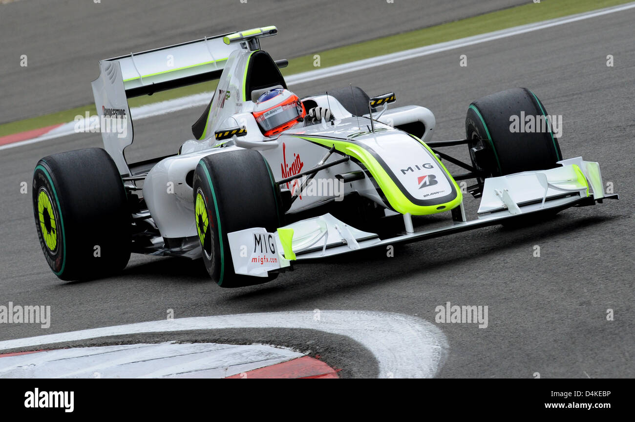 Brazilian Formula One driver Rubens Barrichello of Brawn GP steers his ...