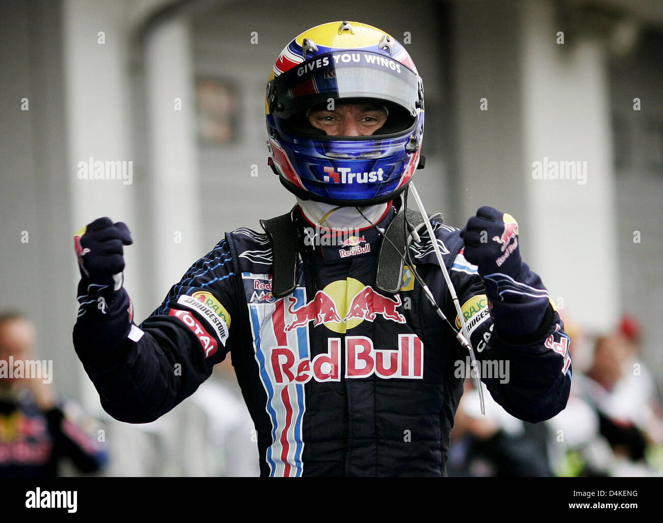 Australian Formula One driver Mark Webber of Red Bull cheers in the ...