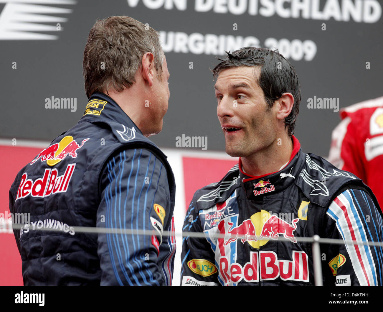 Winner Australian Formula One driver Mark Webber (R) of Red Bull and ...