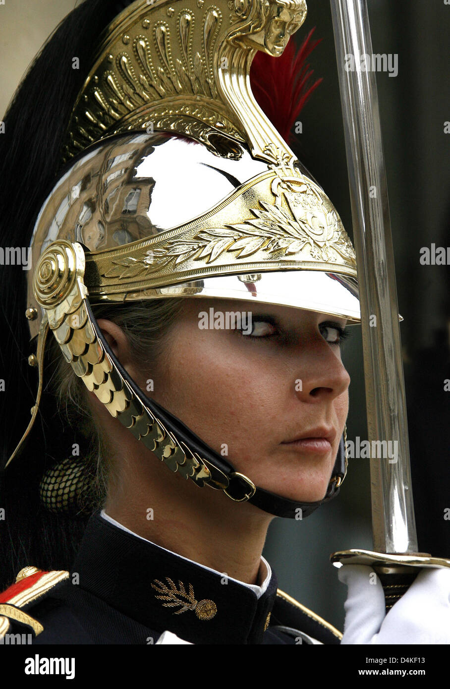 A female officer of the Republican Guard looks towards the photographer ...