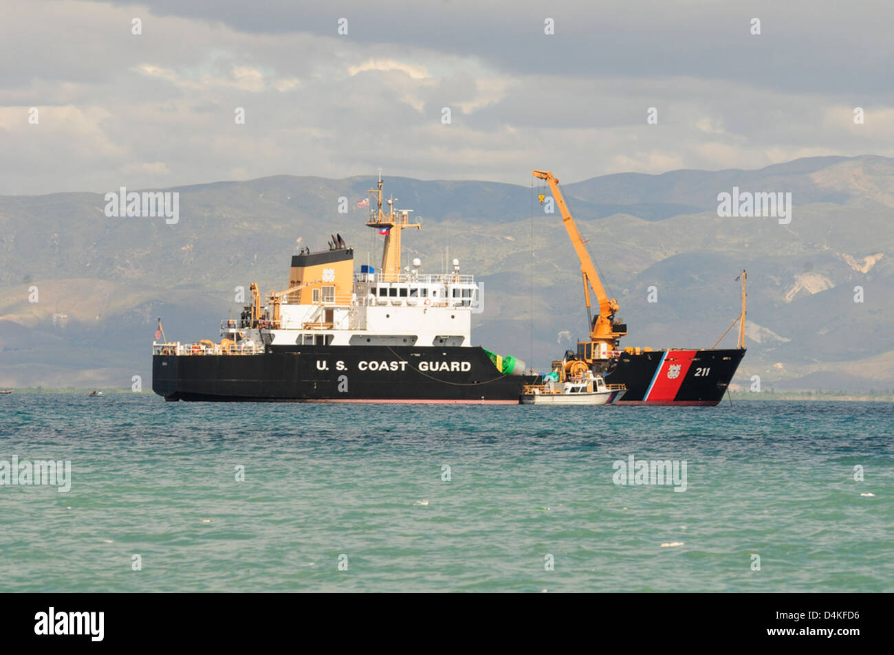 The U.S. Coast Guard Cutter Oak anchors off the coast of Haiti near ...