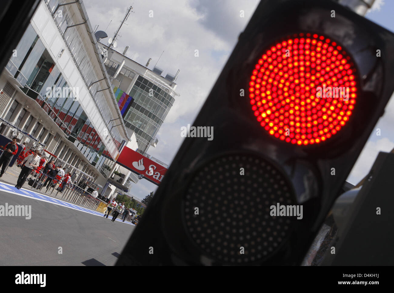 A red light pictured at the pit lane exit prior to the Formula One ...