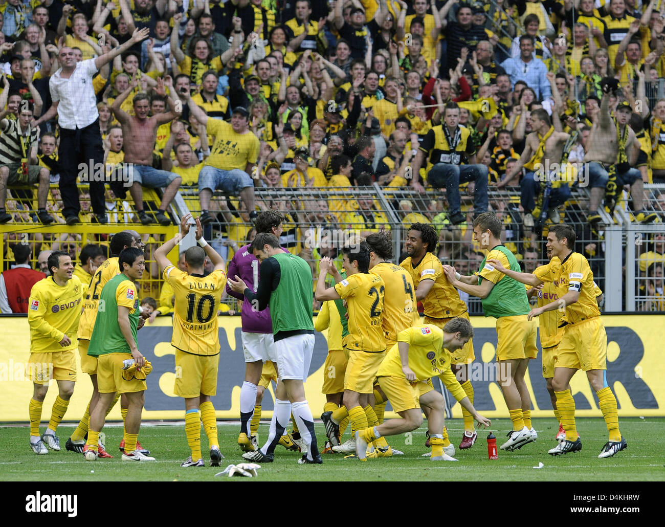 Dortmund?s team celebrates with the supporters after the Bundesliga ...