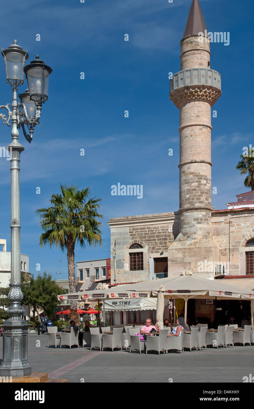 Mosque with minaret in the main square of Kos Town on the Greek island ...