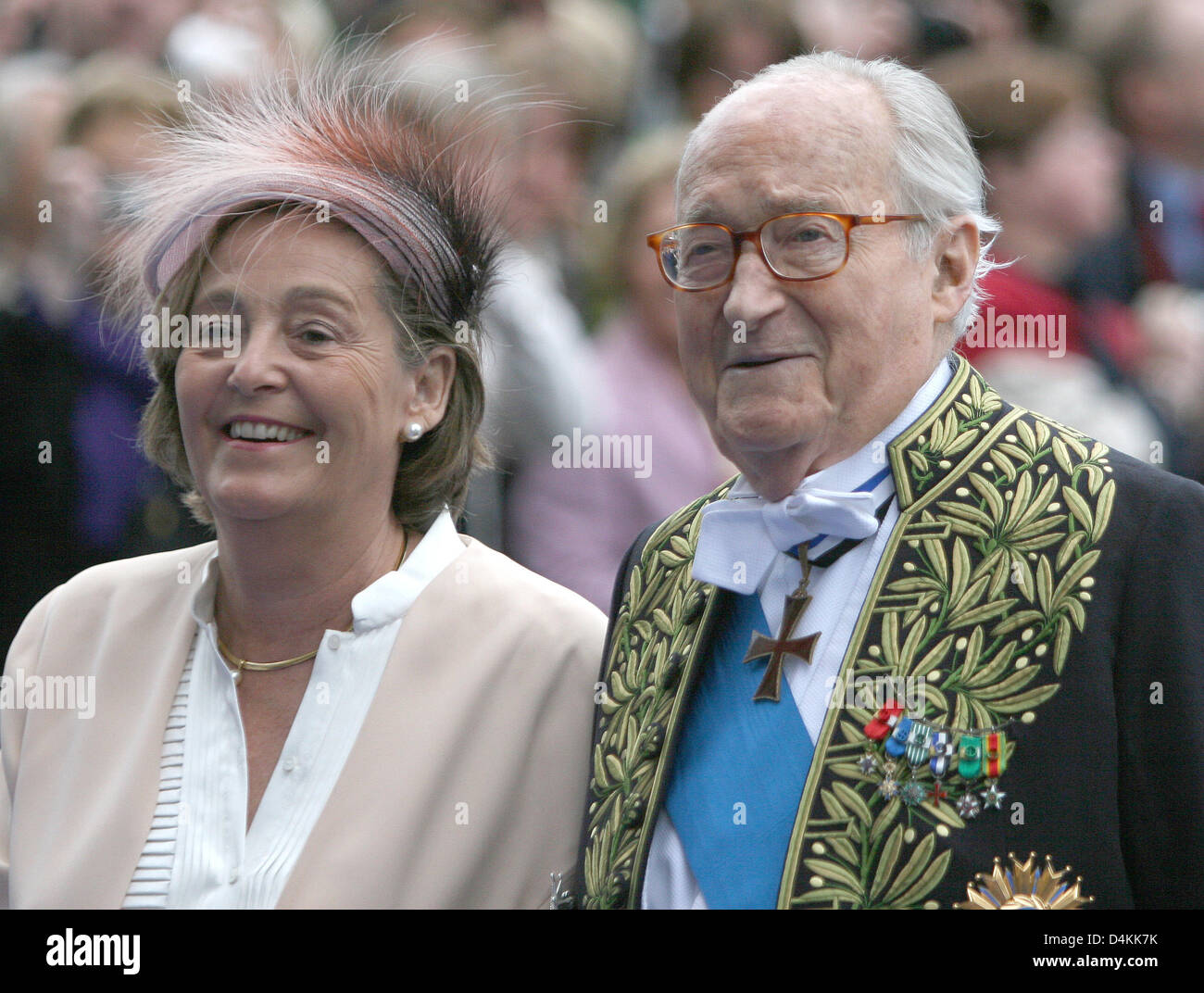 Alain Decaux and his wife Micheline Peletier attend the church wedding ...