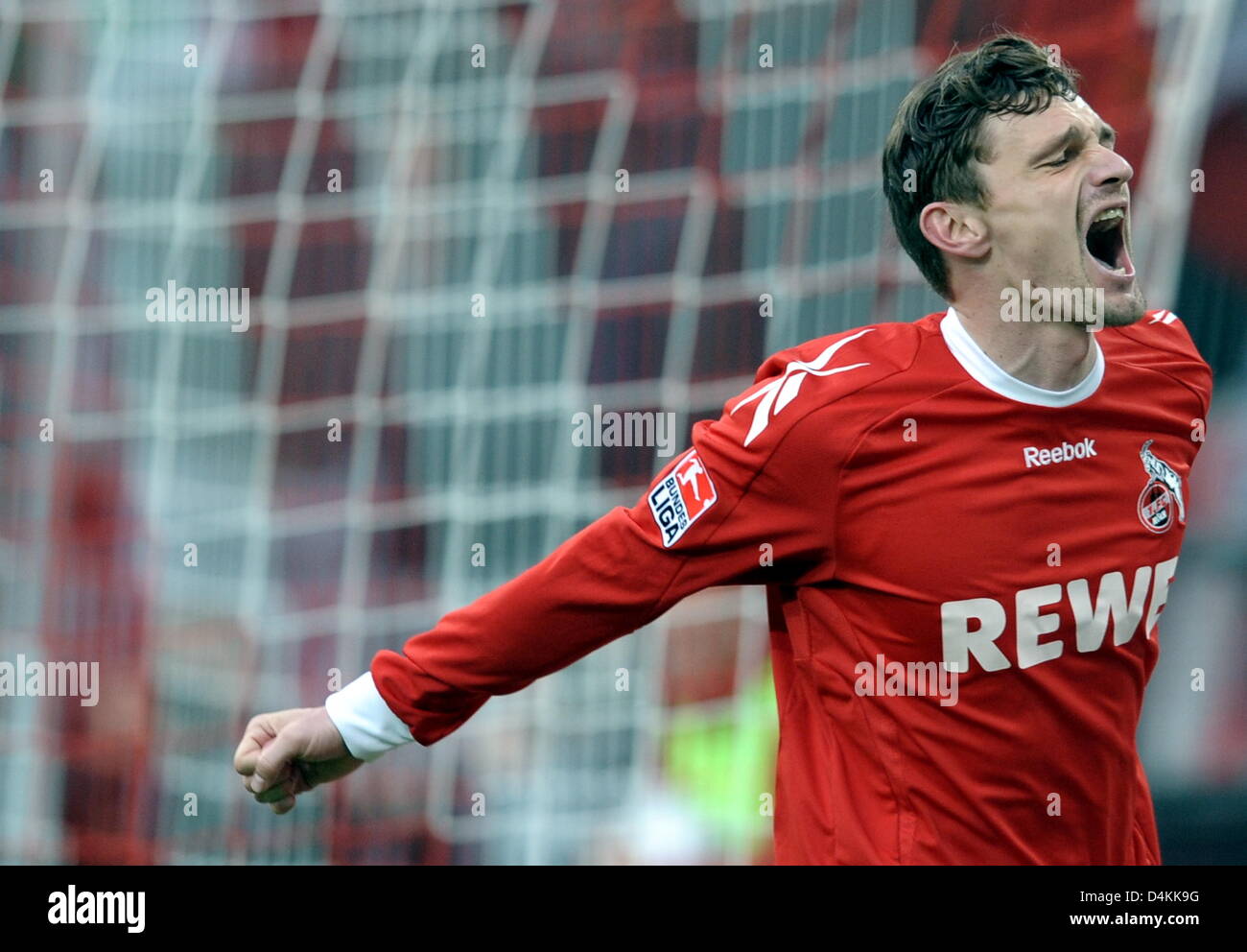 Cologne?s Milivoje Novakovic celebrates his 1-0 score during the ...