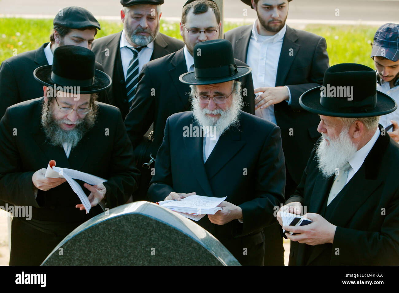 Rabbis from Europe and the USA pray at the grave of rabbi Theomin, at ...