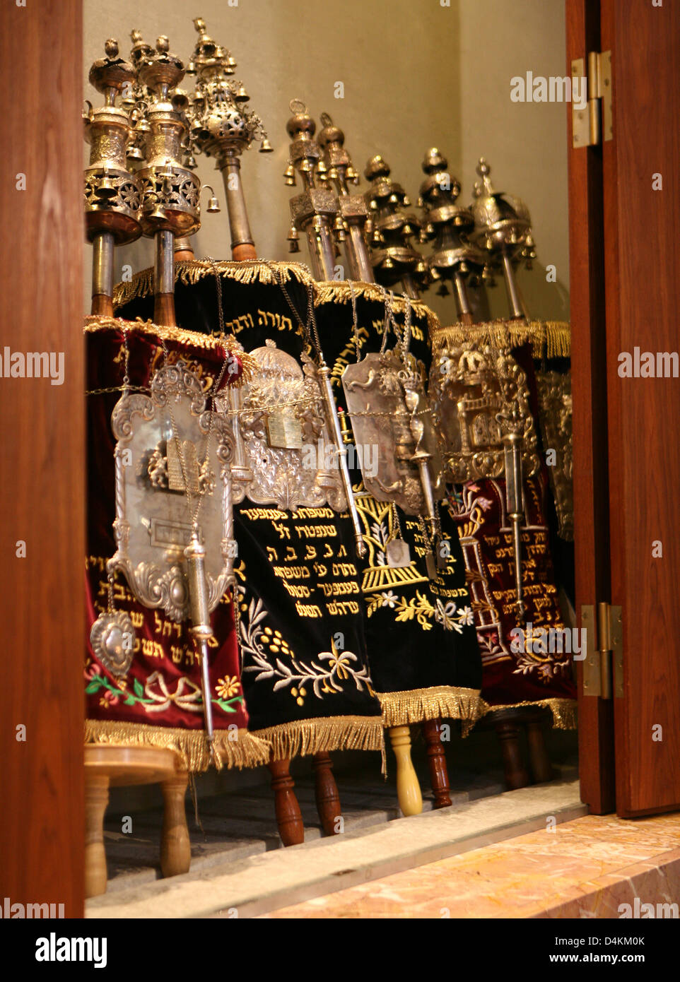 Torah scrolls seen in the synagogue ?Hohe Weide? in Hamburg, Germany ...