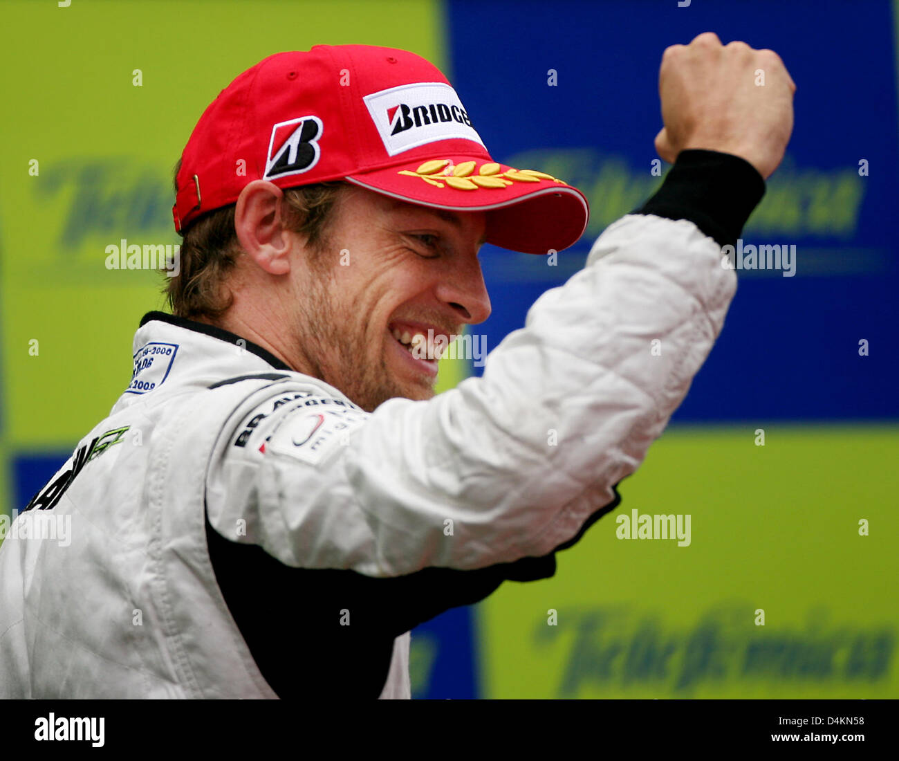 Brawn gp driver jenson button celebrates hi-res stock photography and ...