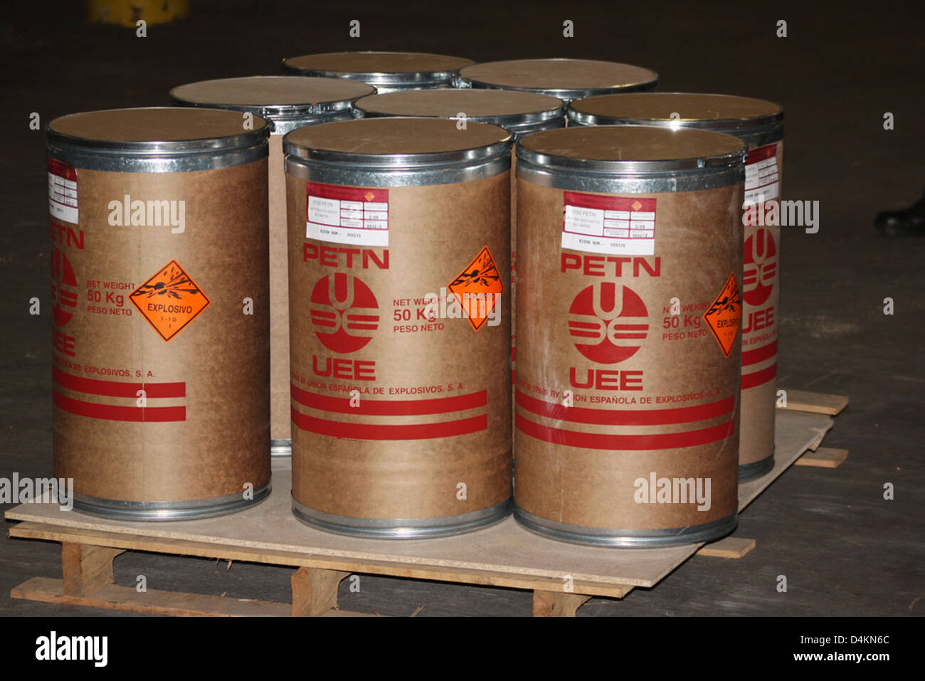 A pallet of PETN (Pentaerythritol Tetranitrate) containers was safely ...