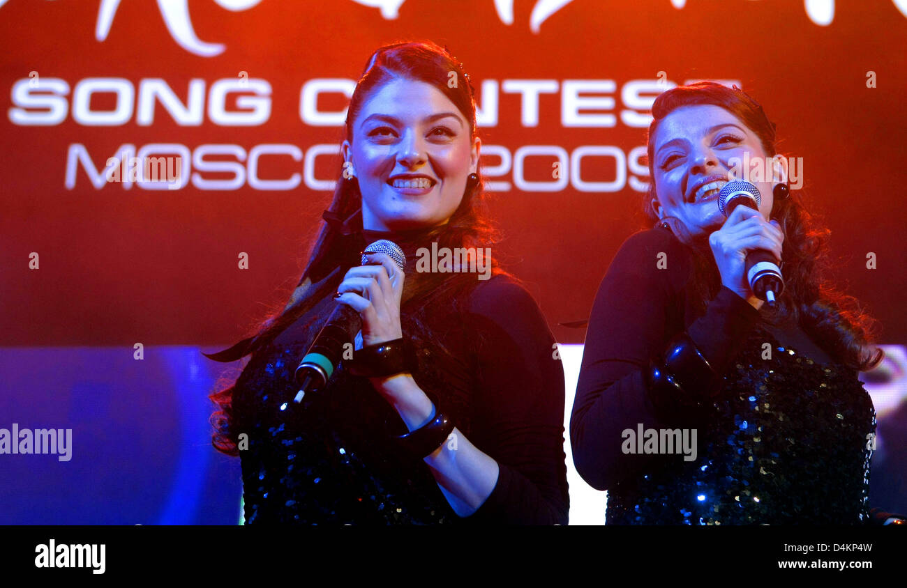 Inga and Anush perform the song ?Jan Jan? for Armenia at a party for ...