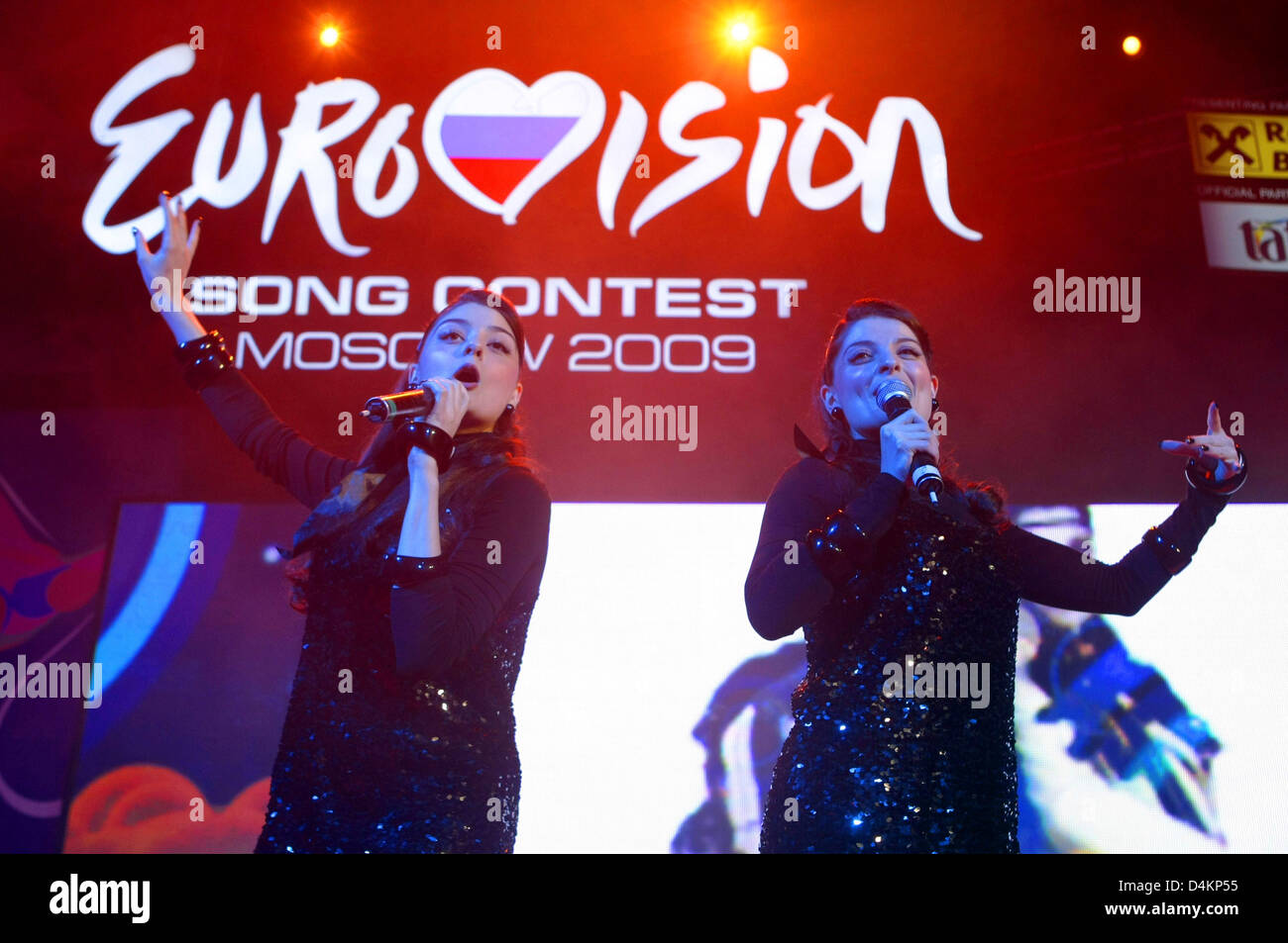 Inga and Anush perform the song ?Jan Jan? for Armenia at a party for ...