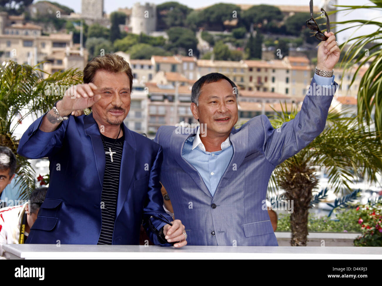 French actor Johnny Halliday (L) and Hong Kong director Johnnie To (R ...