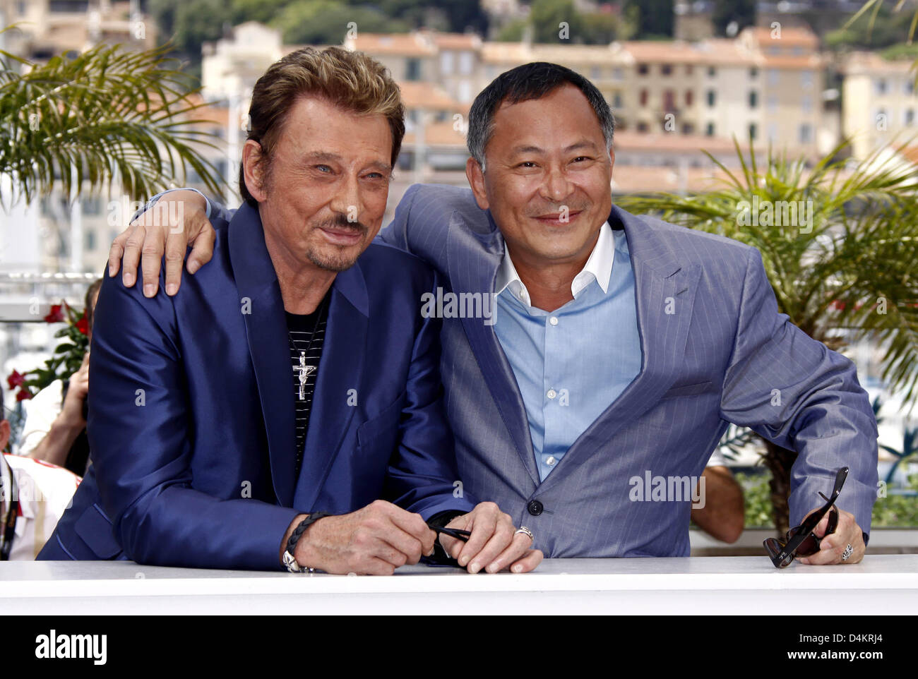 French actor Johnny Halliday (L) and Hong Kong director Johnnie To (R ...