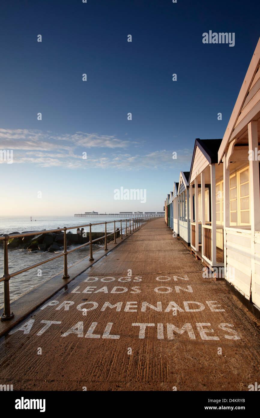 Signs about dogs on the promenade sea wall at Southwold, Suffolk Stock ...