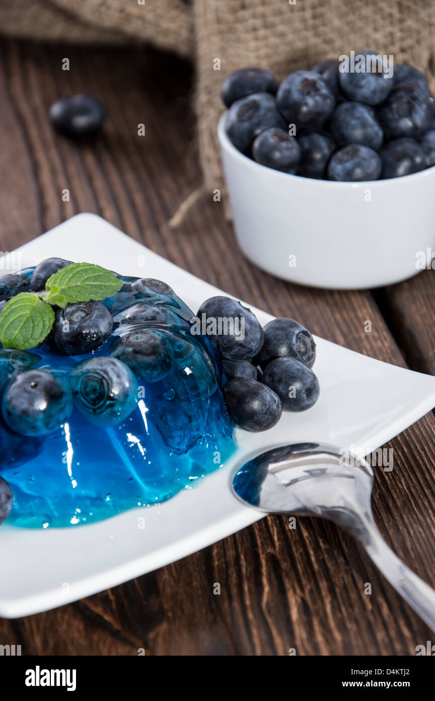 Fresh made Blueberry Jello on wooden background Stock Photo - Alamy