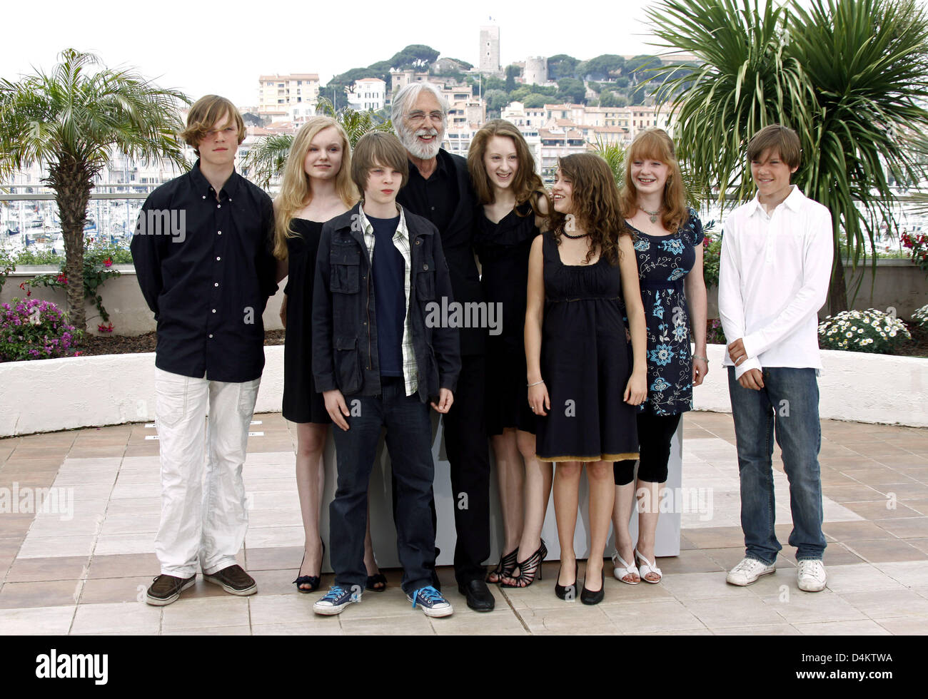 German director Michael Haneke (C) poses with young actors of his film ...