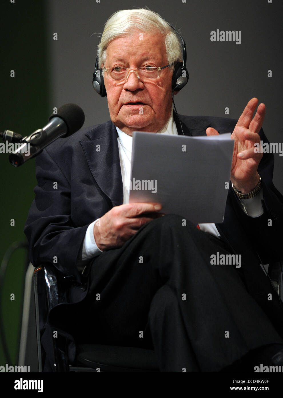 Former German Chancellor Helmut Schmidt talks during an event on the ...