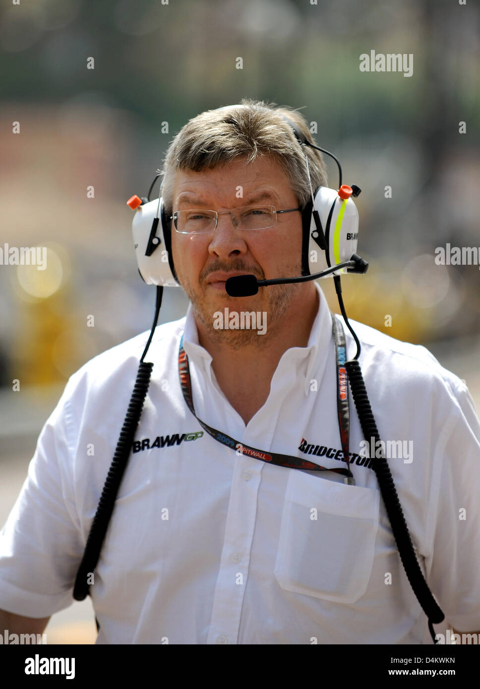 British Ross Brawn, team principal of Brawn GP, walks through the pit ...
