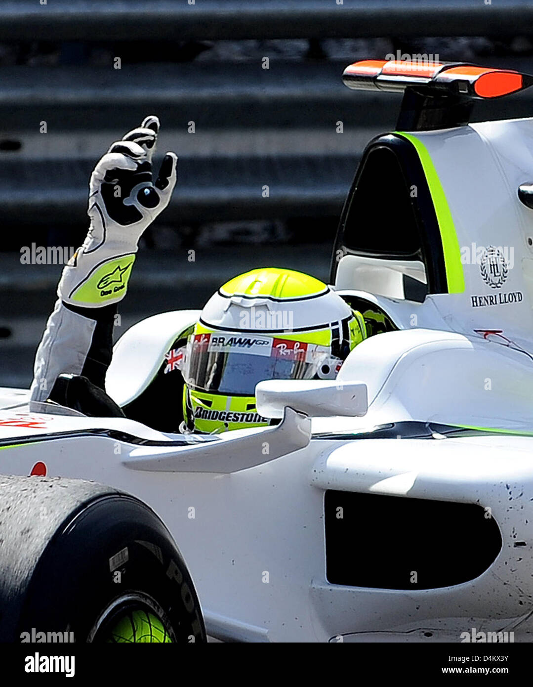 British Formula One driver Jenson Button of Brawn GP celebrates in his ...