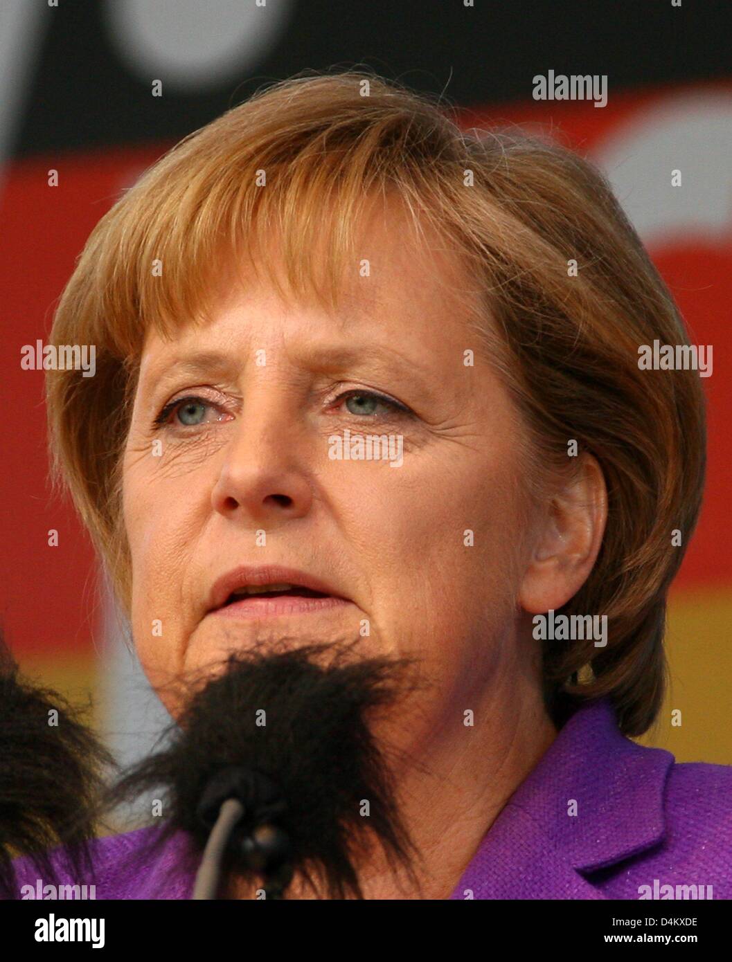 German Chancellor Angela Merkel delivers a speech during an election ...