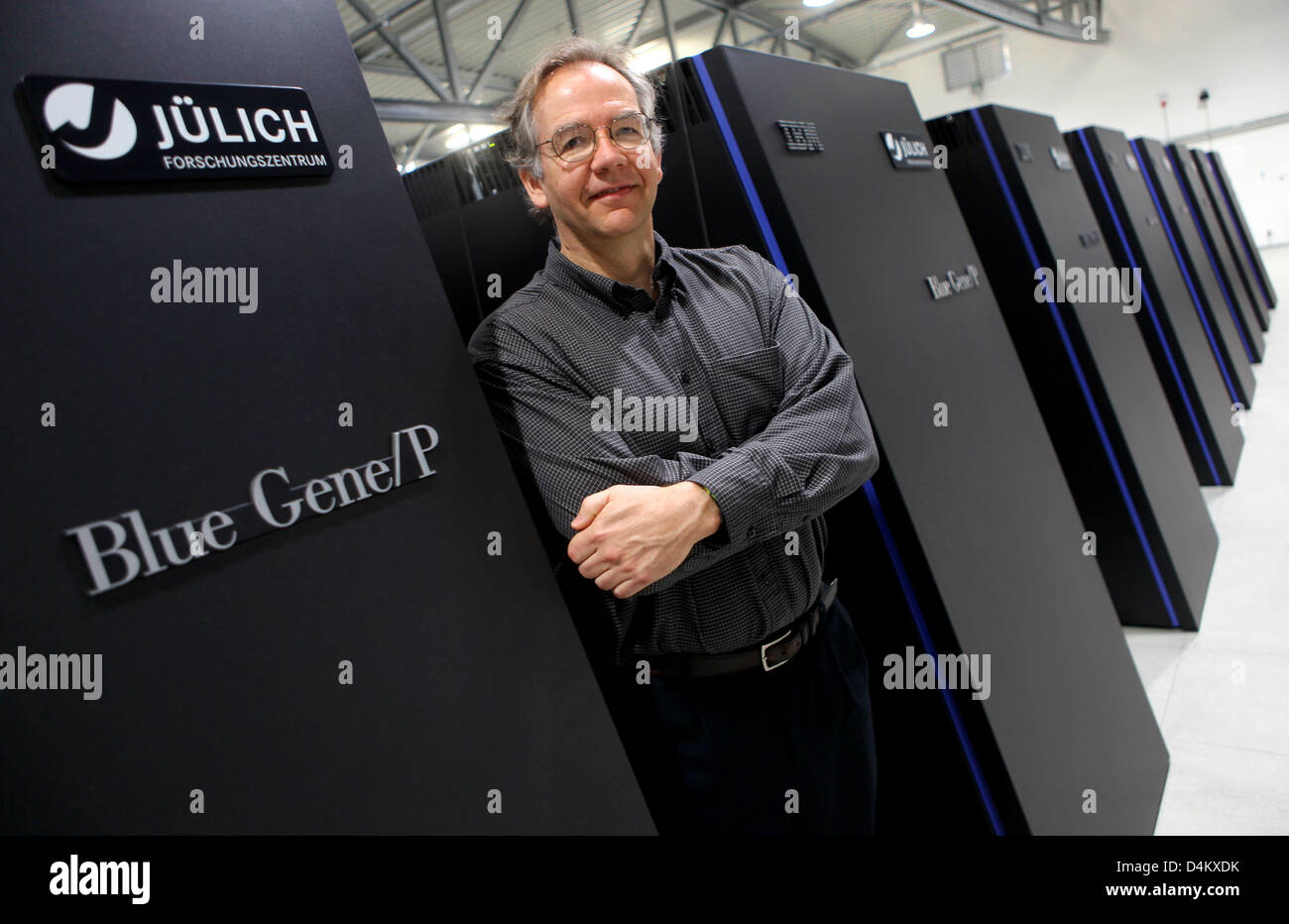 Alan Gara, IBM?s chief developer of computer type ?Blue Gene/P? poses ...
