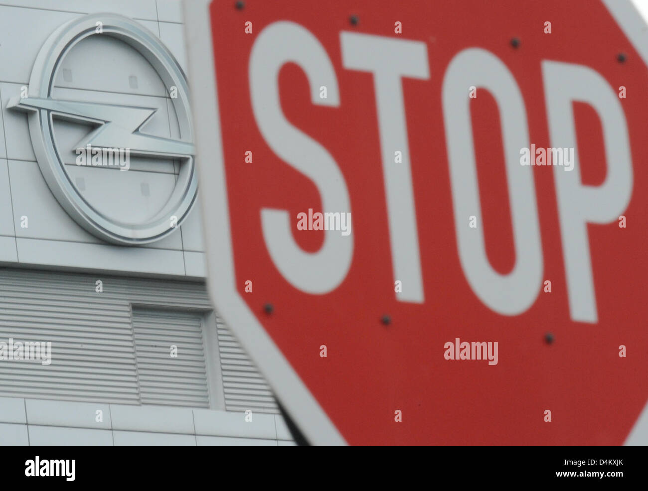 A traffic sign signaling ?stop? pictured at German carmaker Opel?s ...