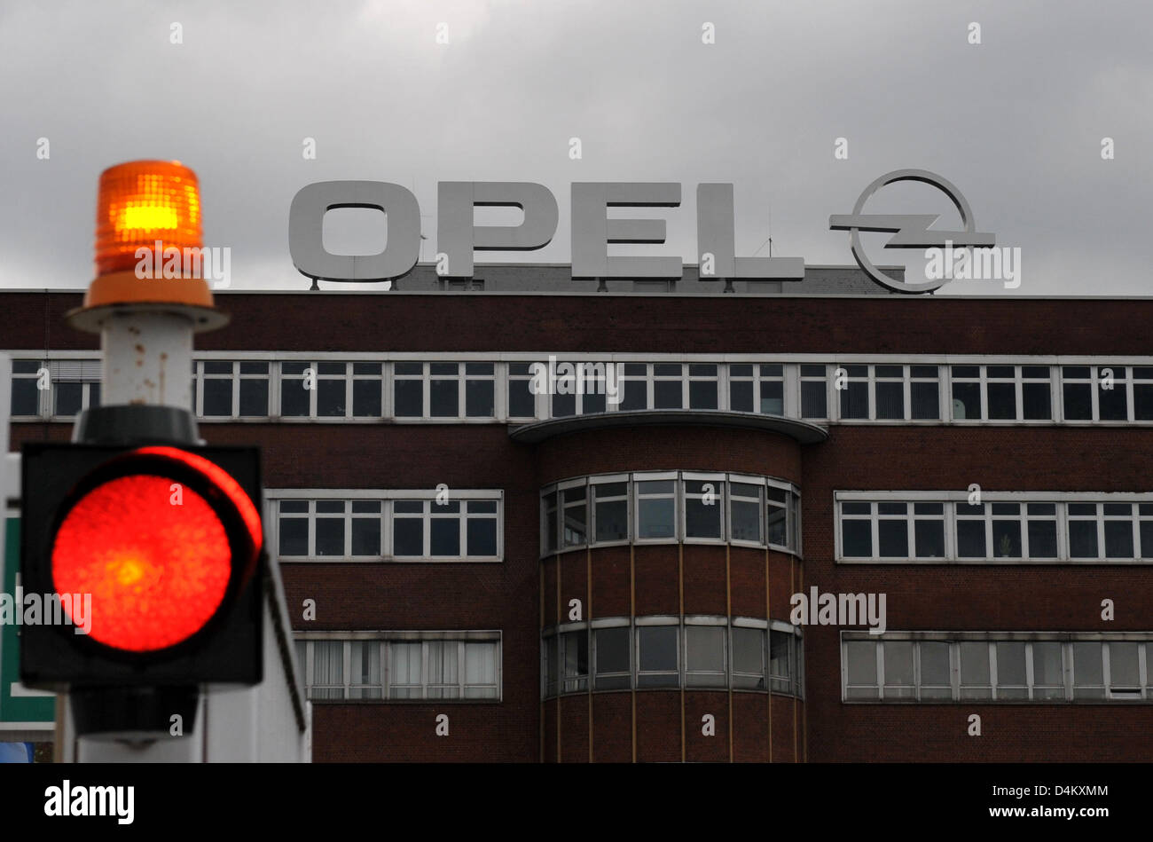Warning lights are pictured at the Opel factory in Bochum, Germany, 26 ...