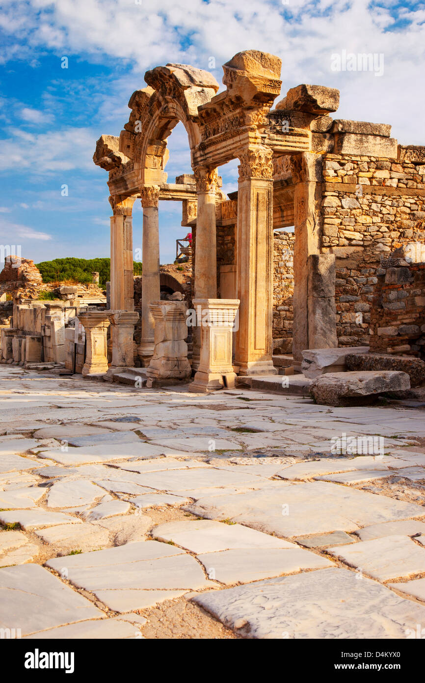 Temple of Hadrian along paved Street of Curetes in ancient Ephesus ...