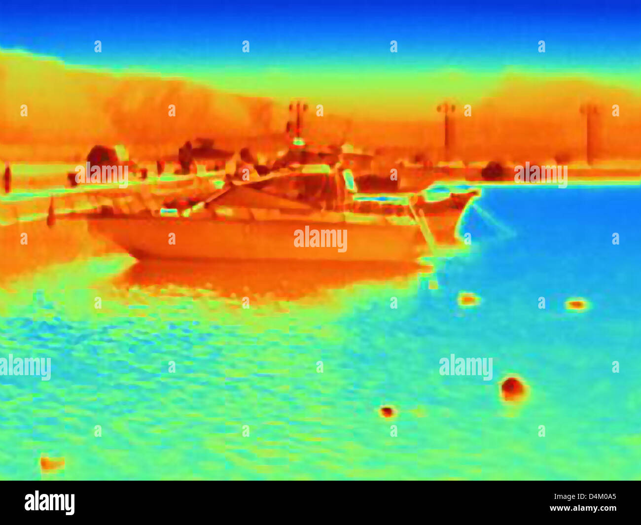 Thermal image of boat on water Stock Photo - Alamy