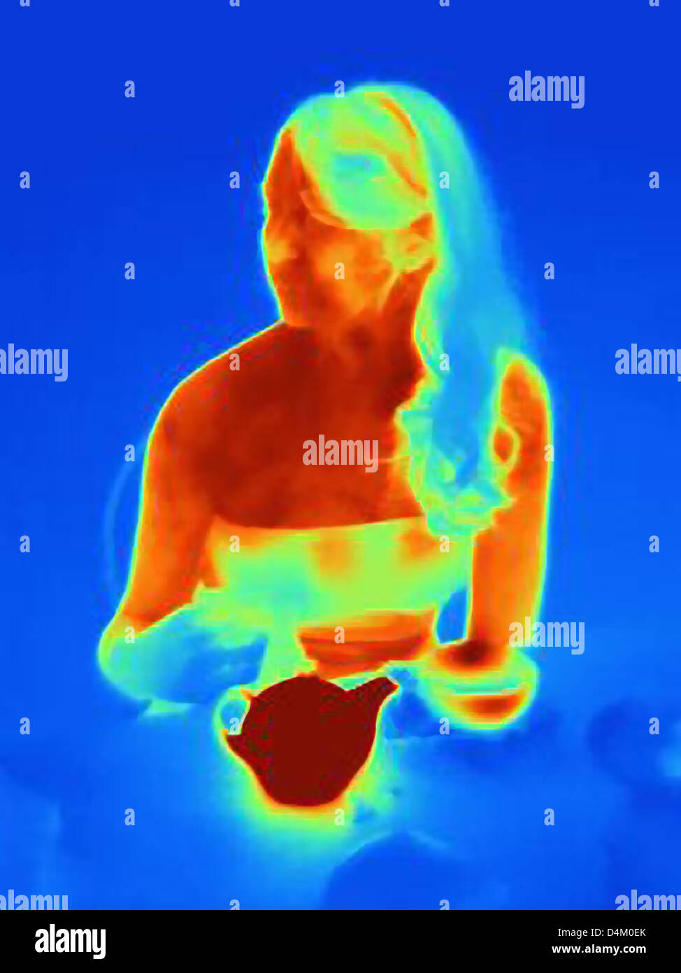 Thermal image of woman having tea Stock Photo - Alamy