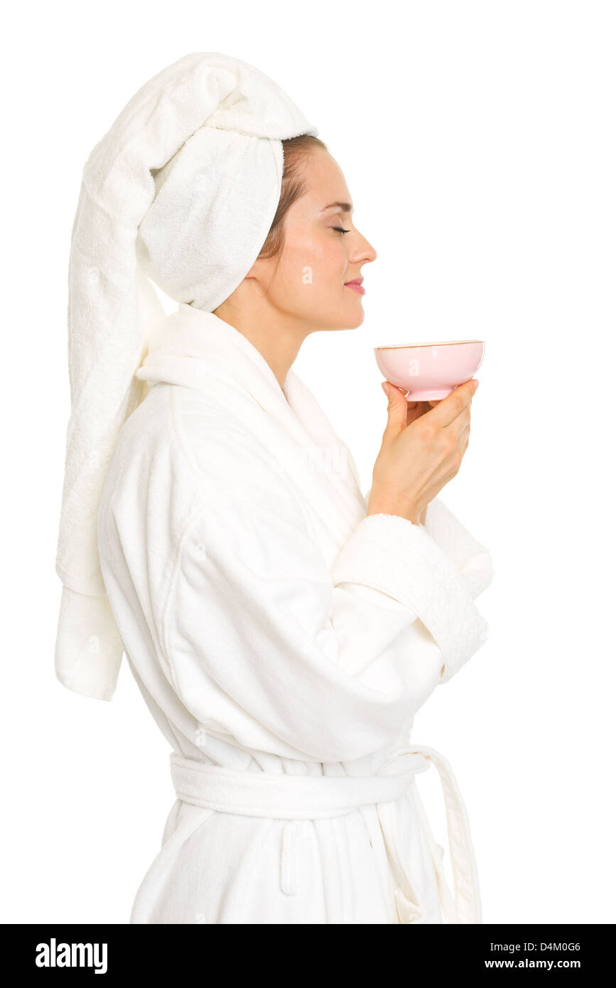 Happy woman cup warm Cut Out Stock Images & Pictures - Alamy