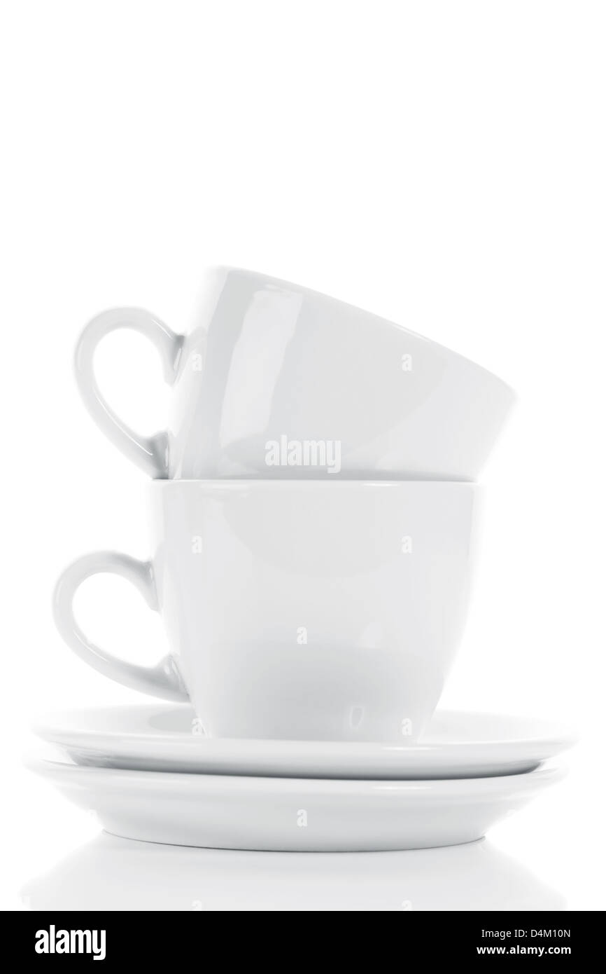 two white stapled coffee cups on white background Stock Photo - Alamy