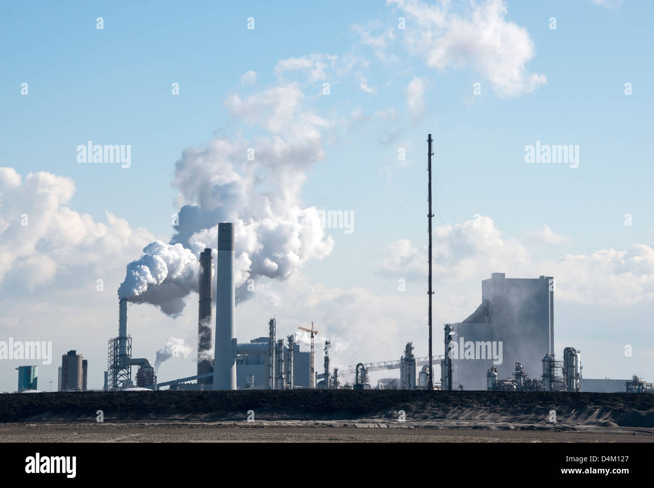 industrial skyline with refinery and power plant in Holland europoort ...