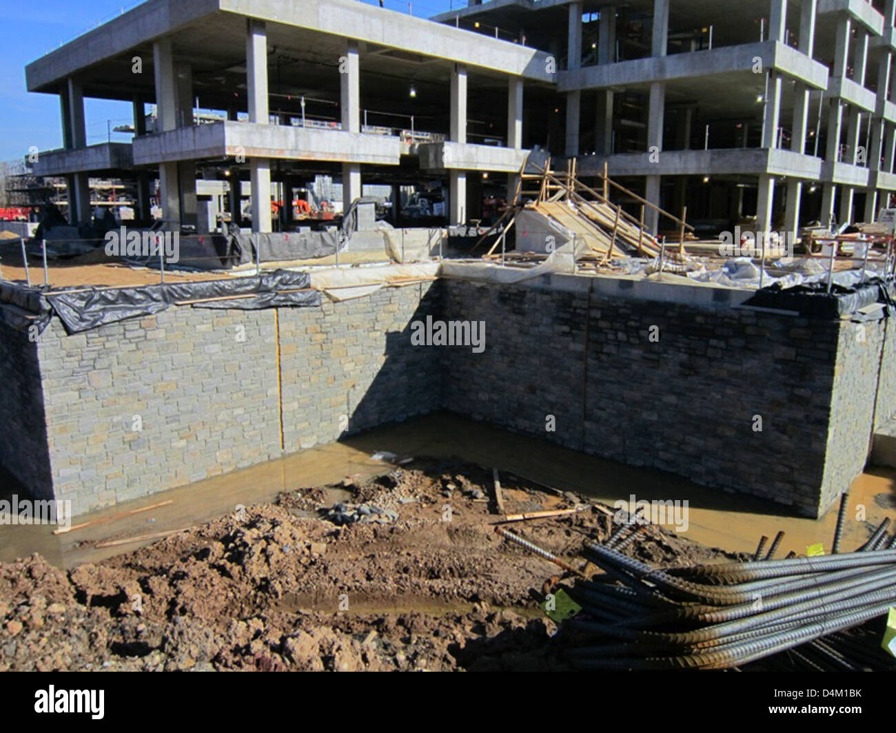 Construction of a stone wall at the U.S. Coast Guard Headquarters ...