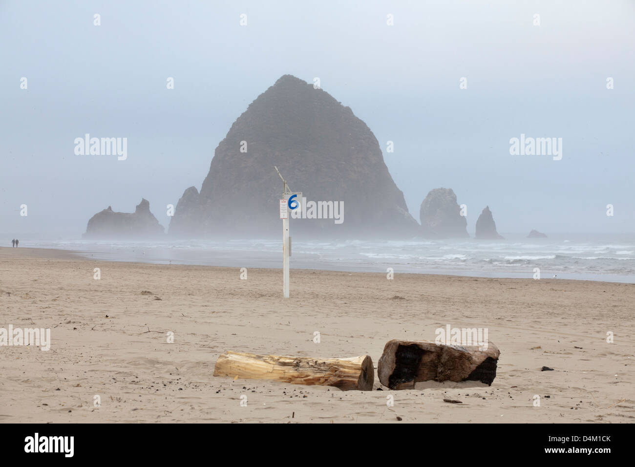 Haystack Rock in foggy morning, Cannon Beach, Oregon, USA Stock Photo ...