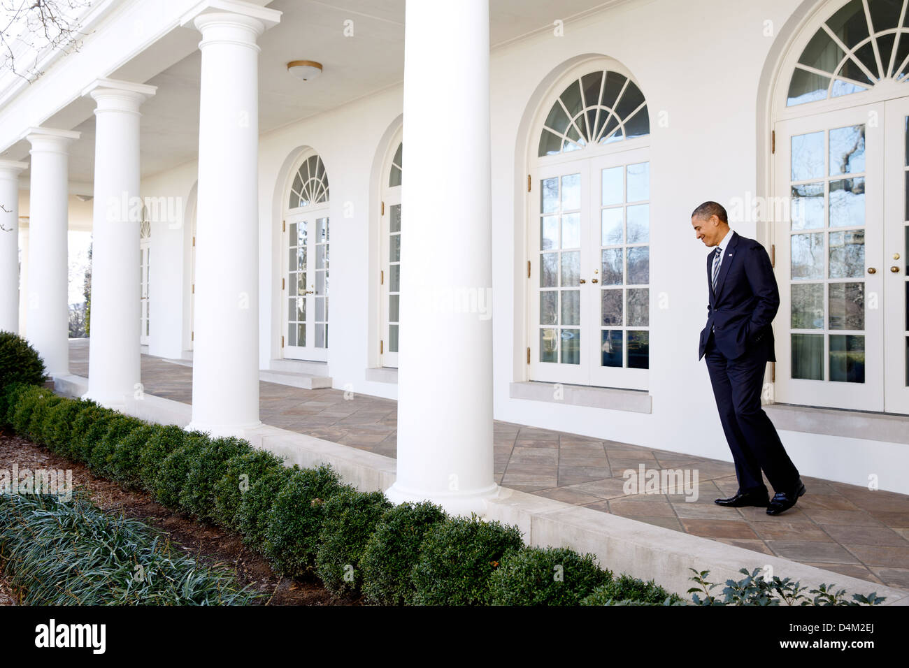 US President Barack Obama walks on the Colonnade of the White House on ...