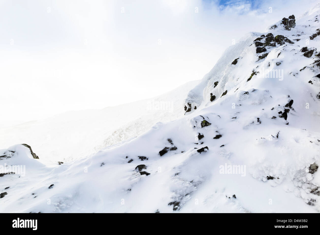 Looking up Sharp Edge in winter on route to Blencathra (Saddleback) in ...