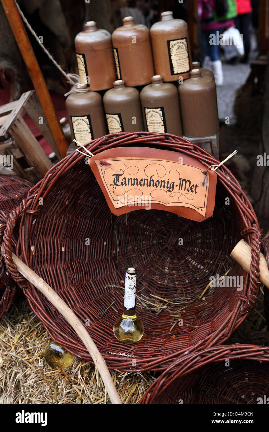 Mead is sold at the medieval style Christmas Market (Weihnachtsmarkt ...