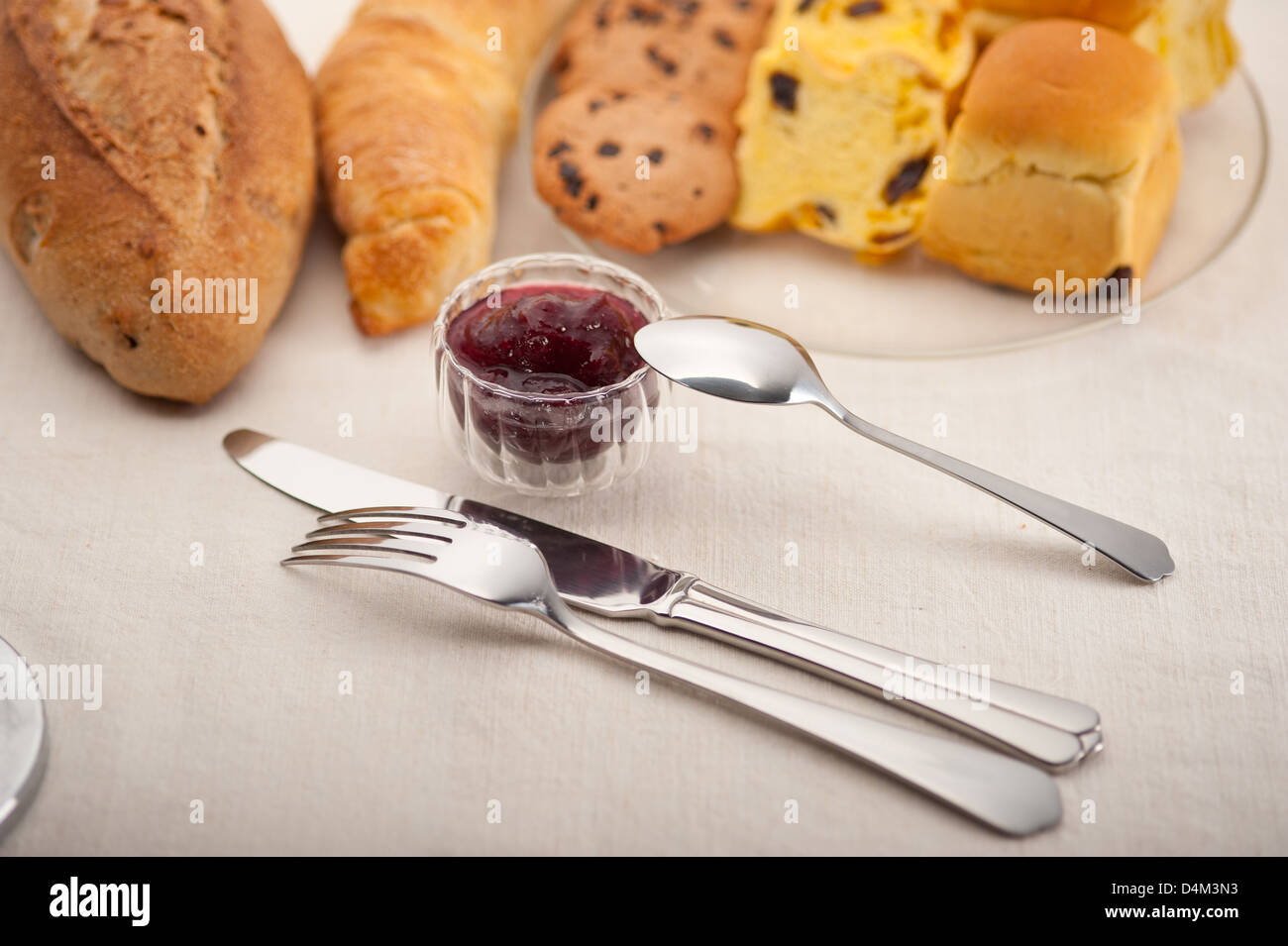 bread butter and jam classic European breakfast Stock Photo - Alamy
