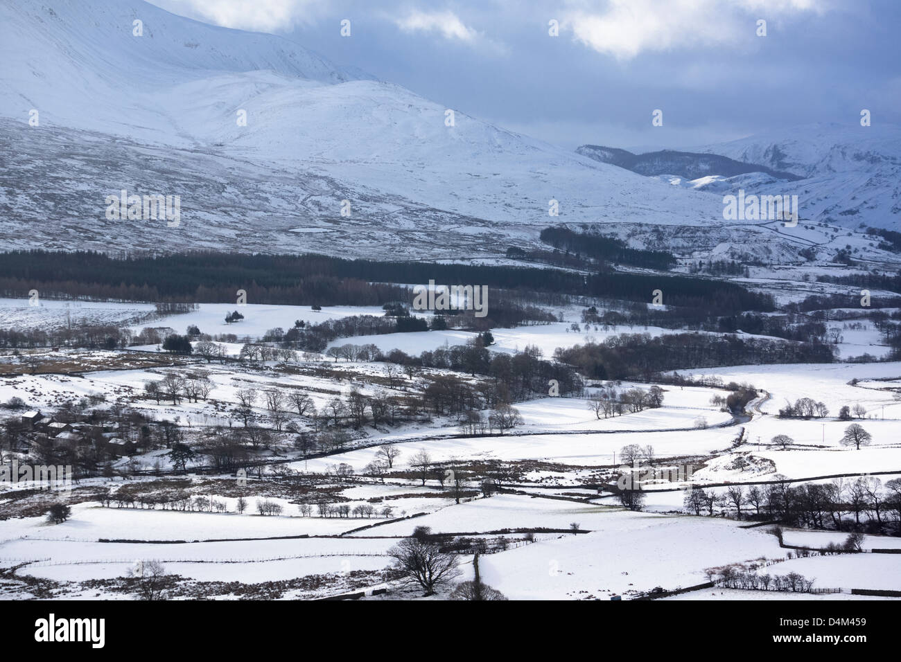 Looking over Threlkeld towards the mountains in the Lake District in ...