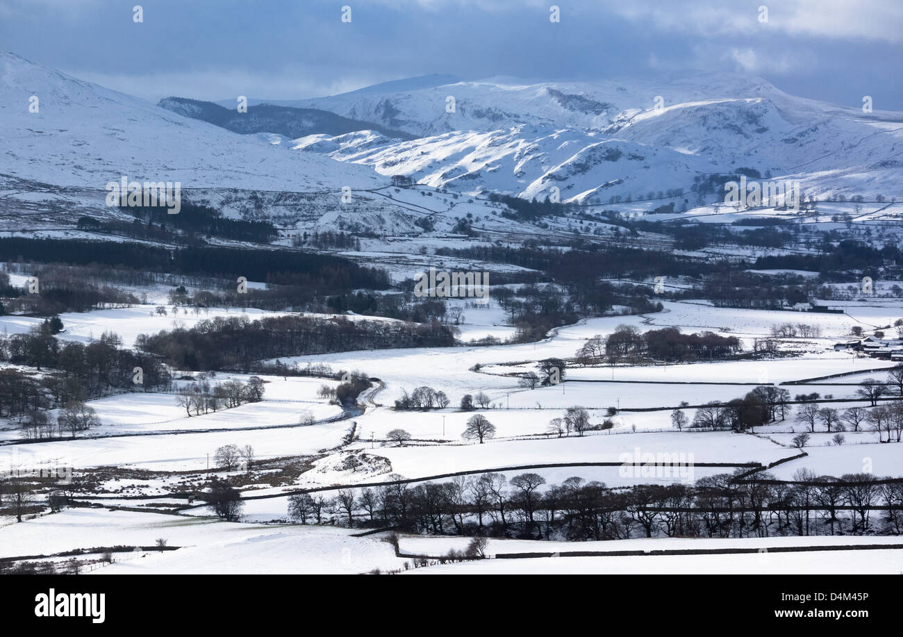 Looking over Threlkeld towards the mountains in the Lake District in ...