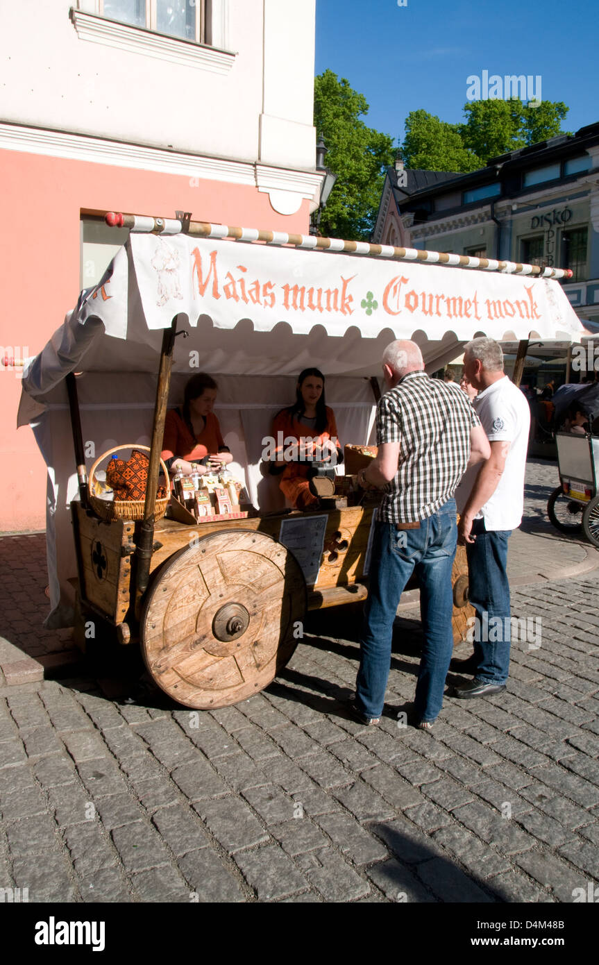 Visitors at a Gourmet Monk cart in Tallinn Old Town in Tallinn, Estonia ...