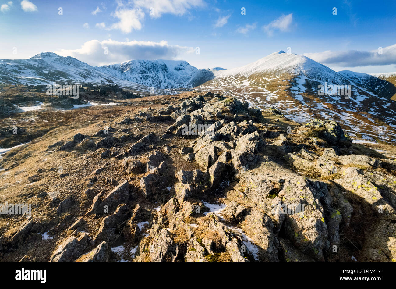 Striding Edge, Helvellyn, Swirral Edge and Catstycam on a winters day ...