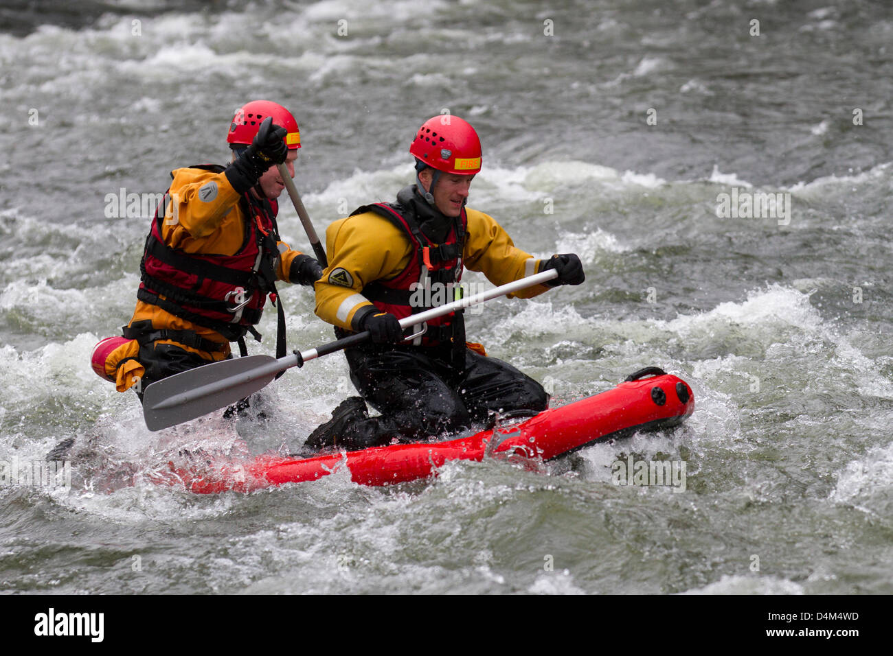 Swiftwater and Flood Rescue Technician course. Trainee Firemen at Devil ...